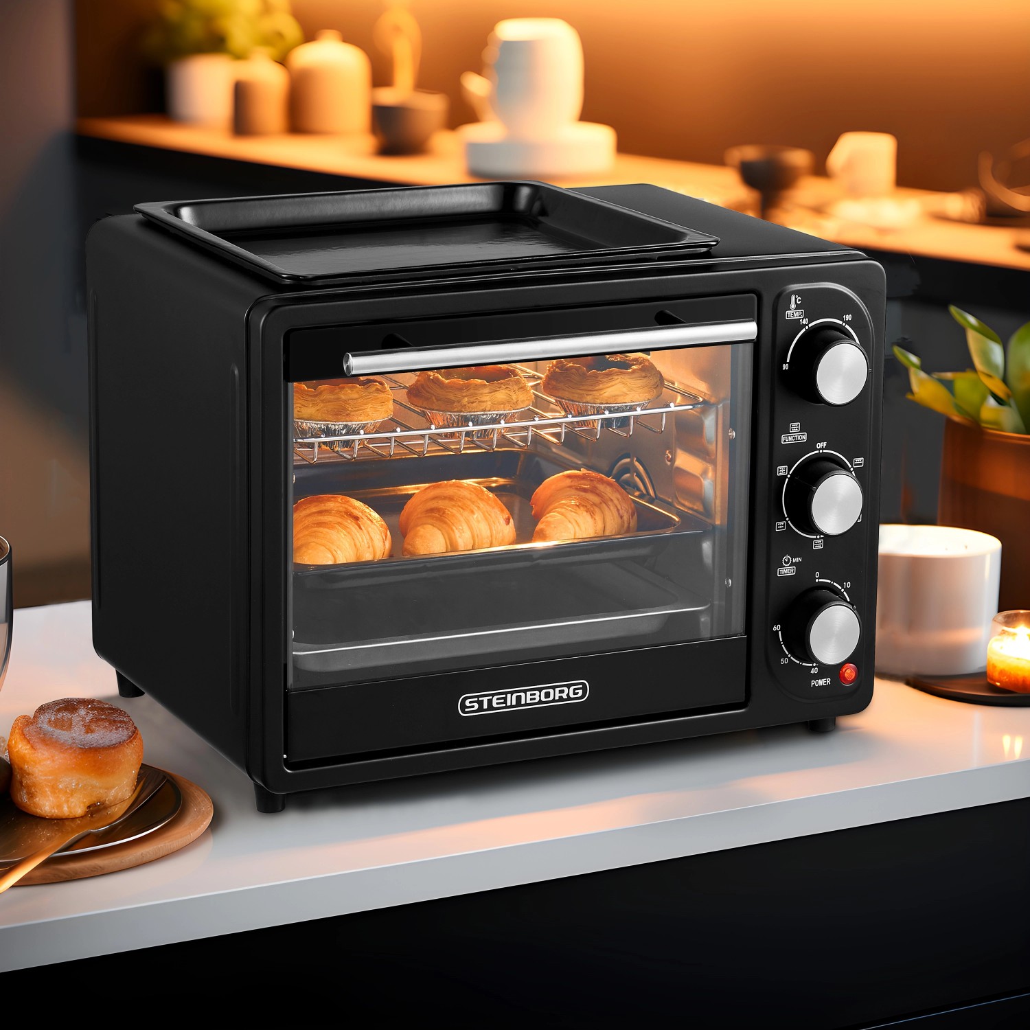Steinborg SB-3001 3in1 Minibackofen mit Umluft 20 Liter 1300 Watt Schwarz kaufen bei OBI